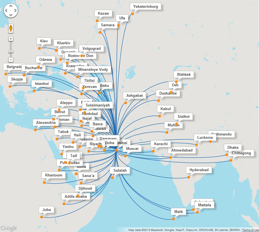 FlyDubai Route Map FlyDubai Route Map