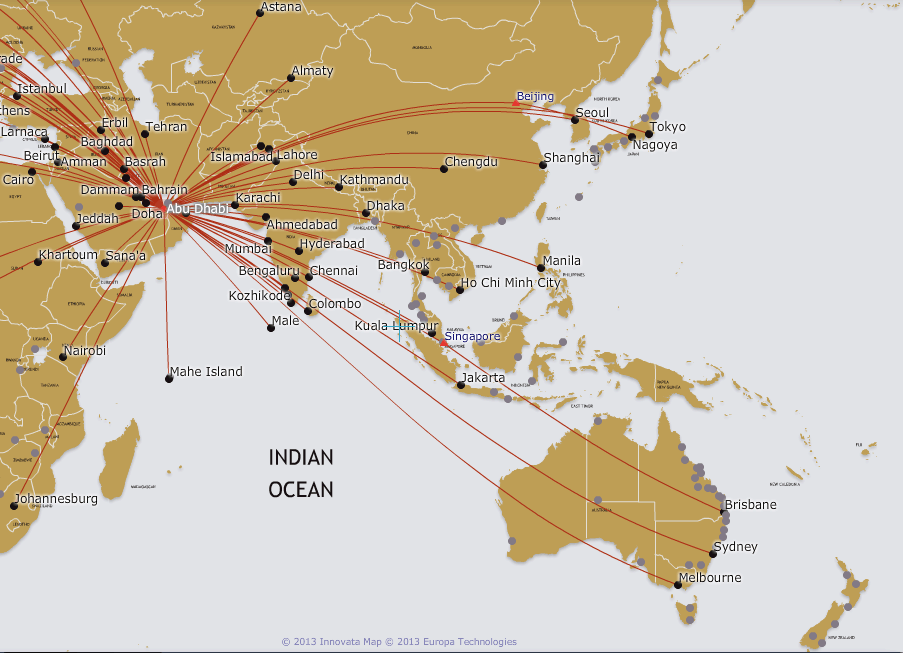 Etihad Airways Route Map Asia And Australia Etihad Airways Route Map Asia And Australia